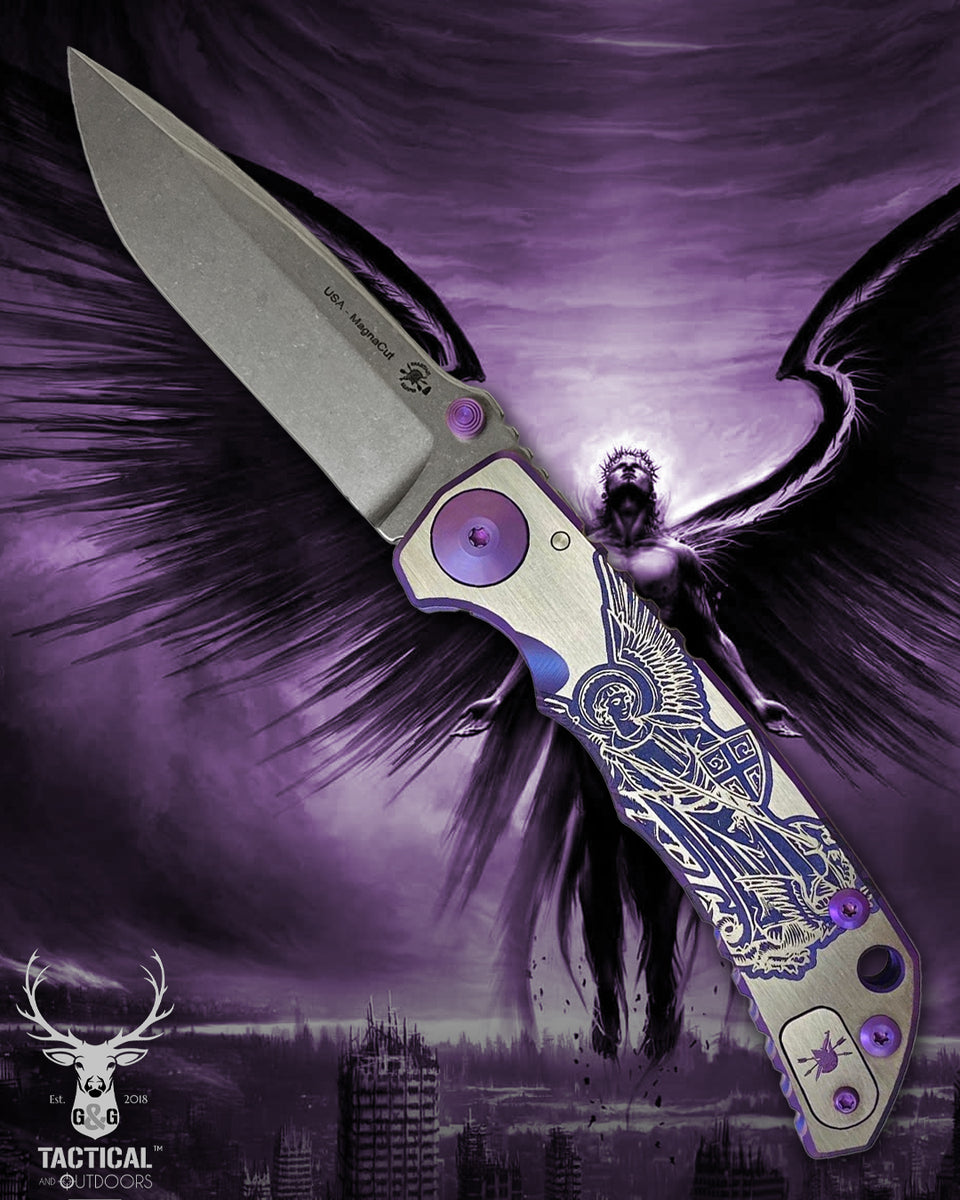 Spartan Blades Harsey Folder - PURPLE Saint Michael, Magnacut Blade, P ...