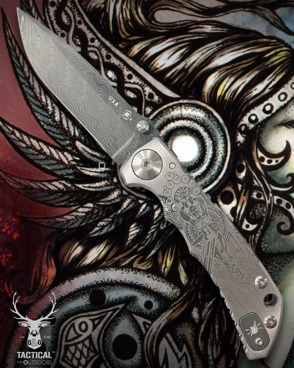 Spartan Blades Harsey Folder - Valkryie Theme, Chad Nichols Damascus B ...